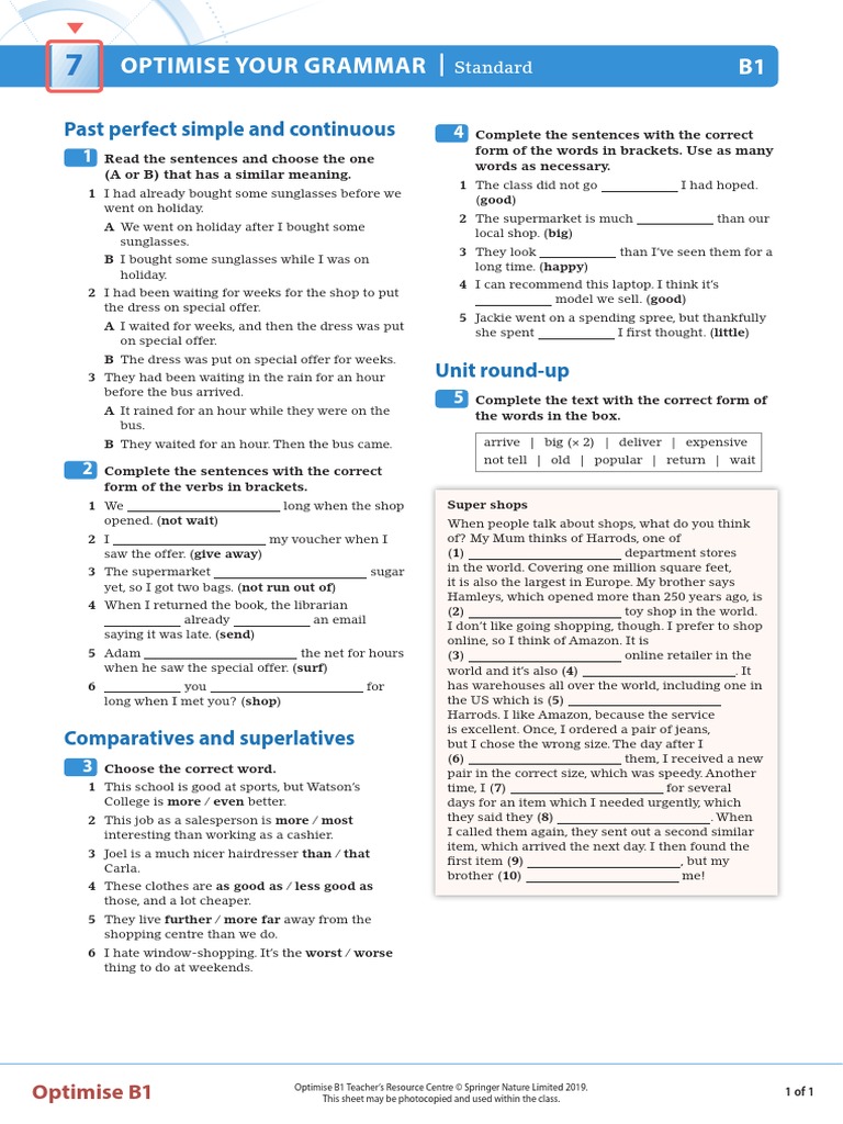 OPT B1 U07 Grammar Standard | PDF