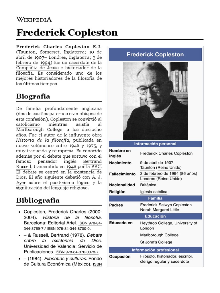 Frederick Copleston - Wikipedia, La Enciclopedia Libre | PDF