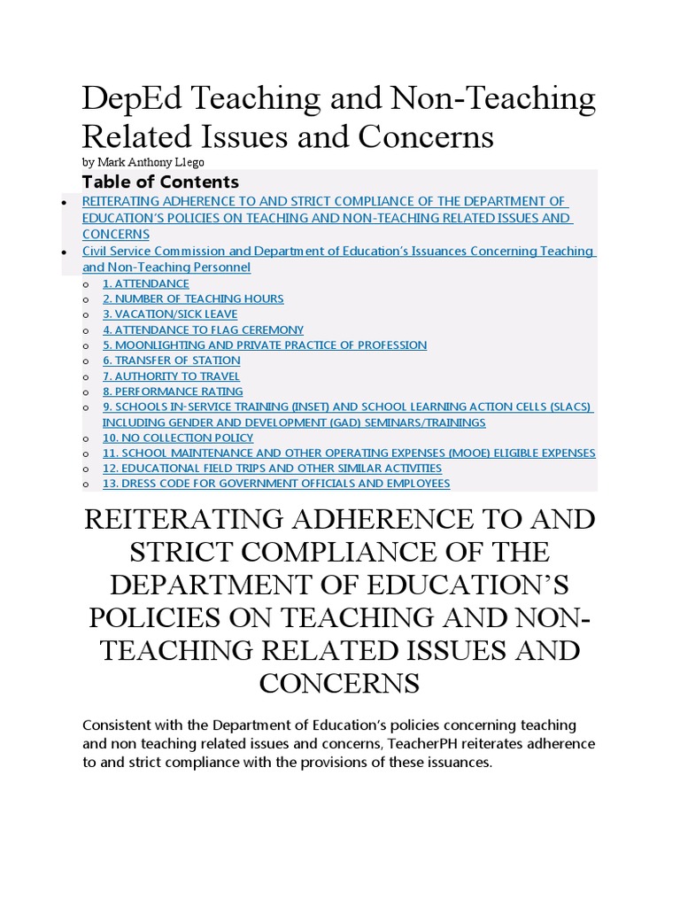 DepEd Teaching and Non-Teaching Related Issues and Concerns | PDF