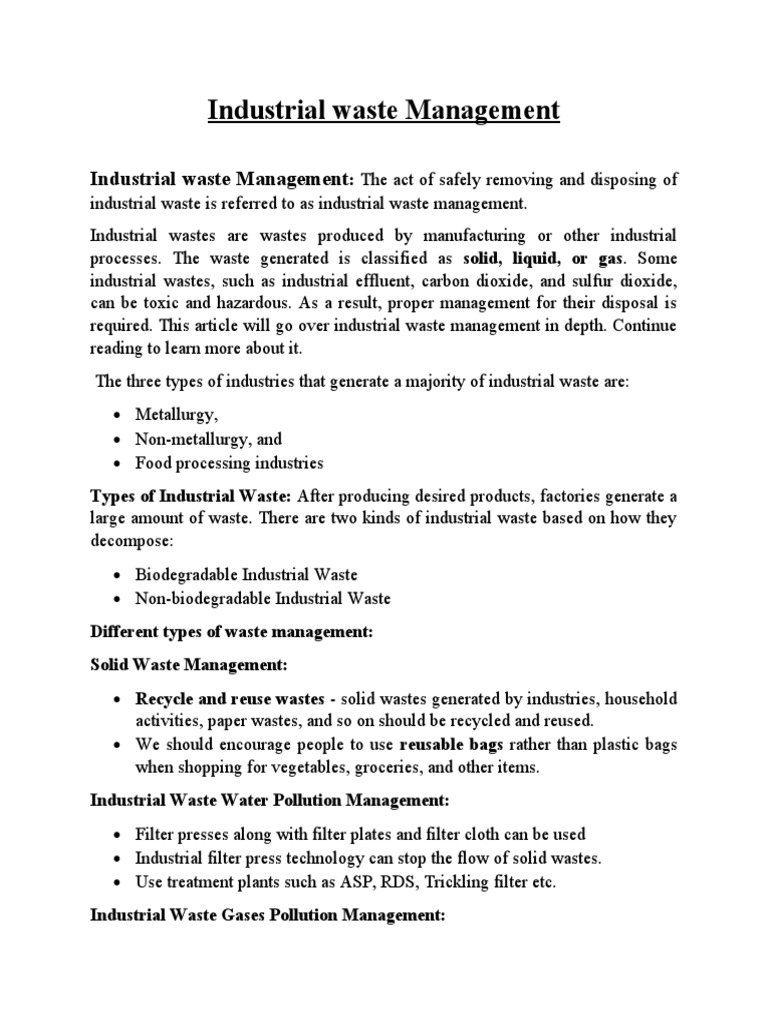 Industrial Waste Management | PDF | Waste Management | Waste