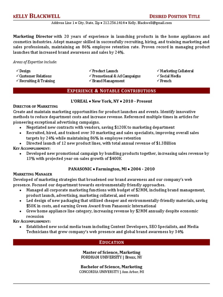C Suite Resume Template Brick Red | PDF | Marketing | Sales