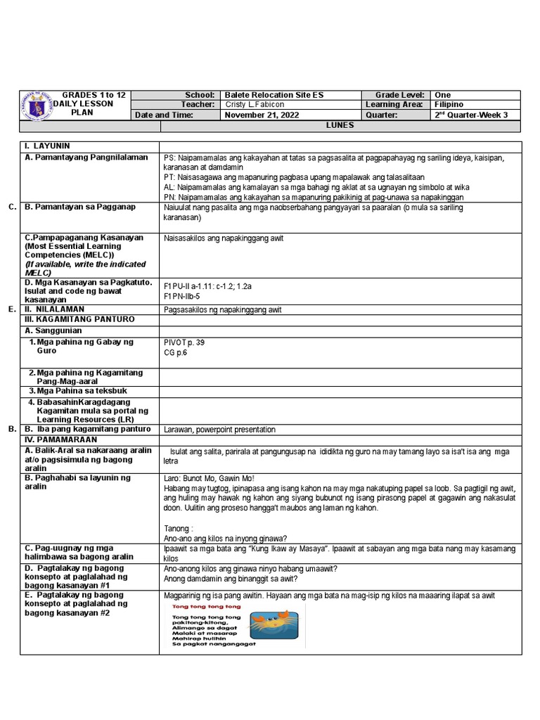 Q2 W3 Filipino | PDF