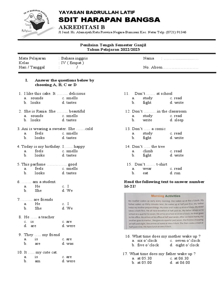 Soal Pas Ganjil Bahasa Inggris Kelas 4 Pdf