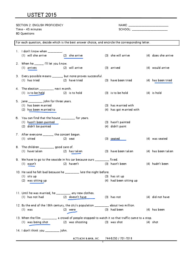 Ustet English Proficiency | PDF