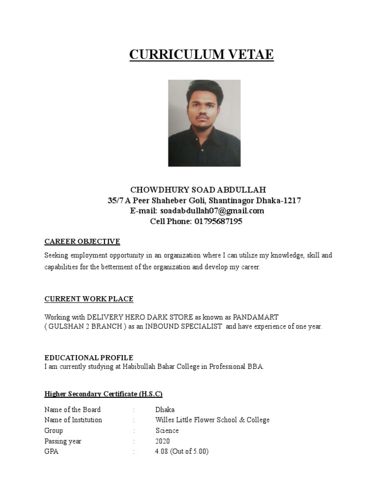 Chowdhury Soad Abdullah CV | PDF | Cognition