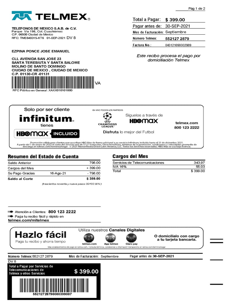 Recibo Telmex | PDF