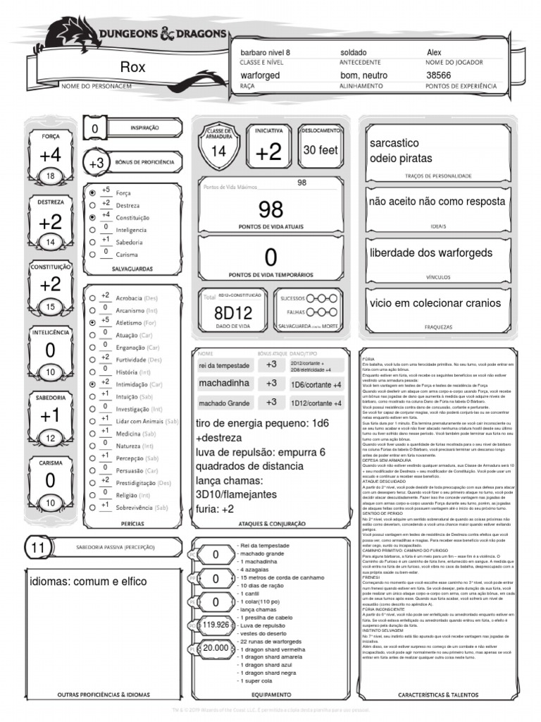 ROX Ficha D&D 5e | PDF