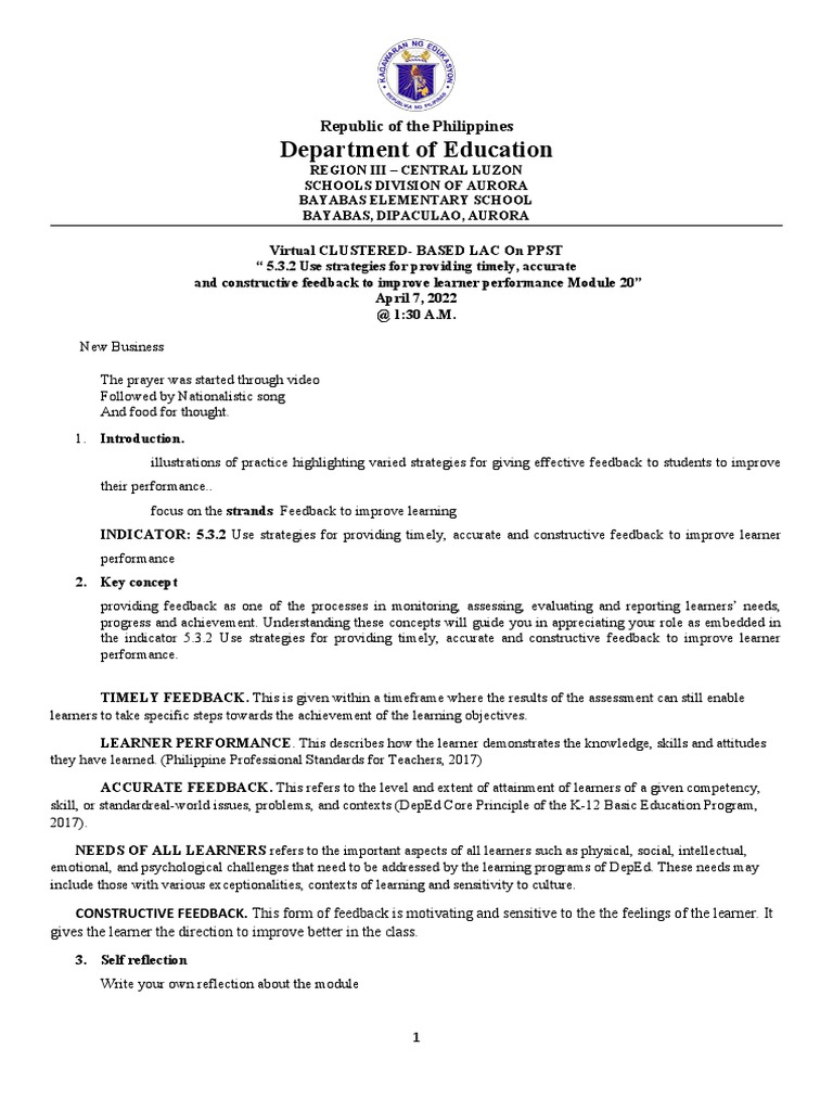 Providing Timely and Constructive Feedback to Improve Student ...