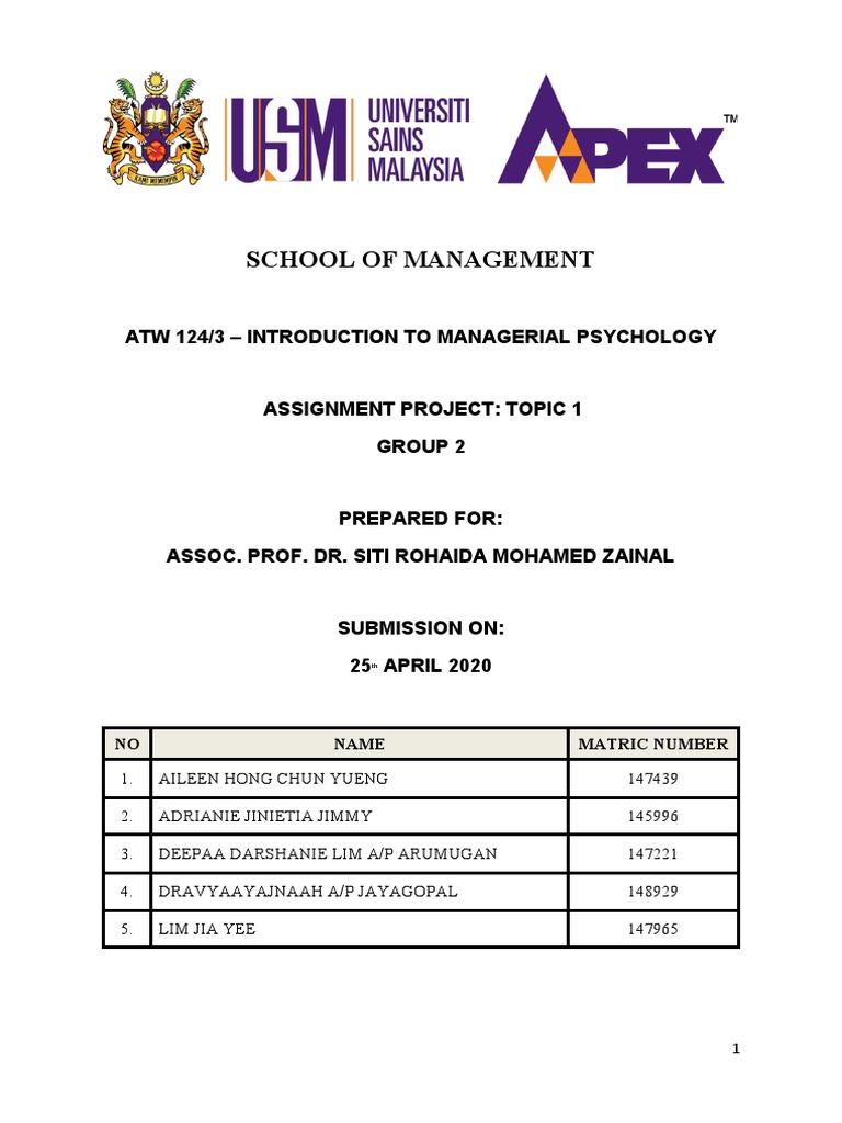 Atw 124 - Introduction To Managerial Pyschology Group Assignment (Group ...