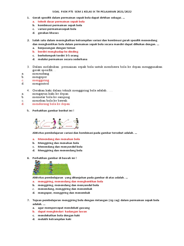 SOAL PJOK PTS SEM 1 TH. PEL 2021-2022 MGMP BANTUL Kelas 9 | PDF