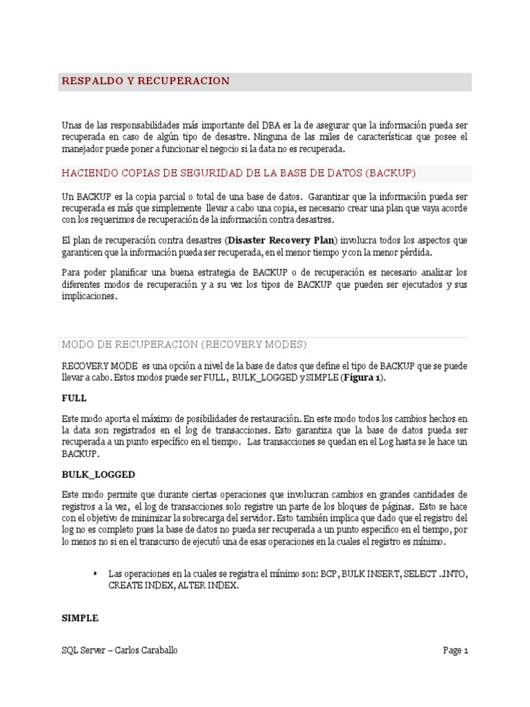 SQL SERVER - Respaldo y Recuperacion | PDF