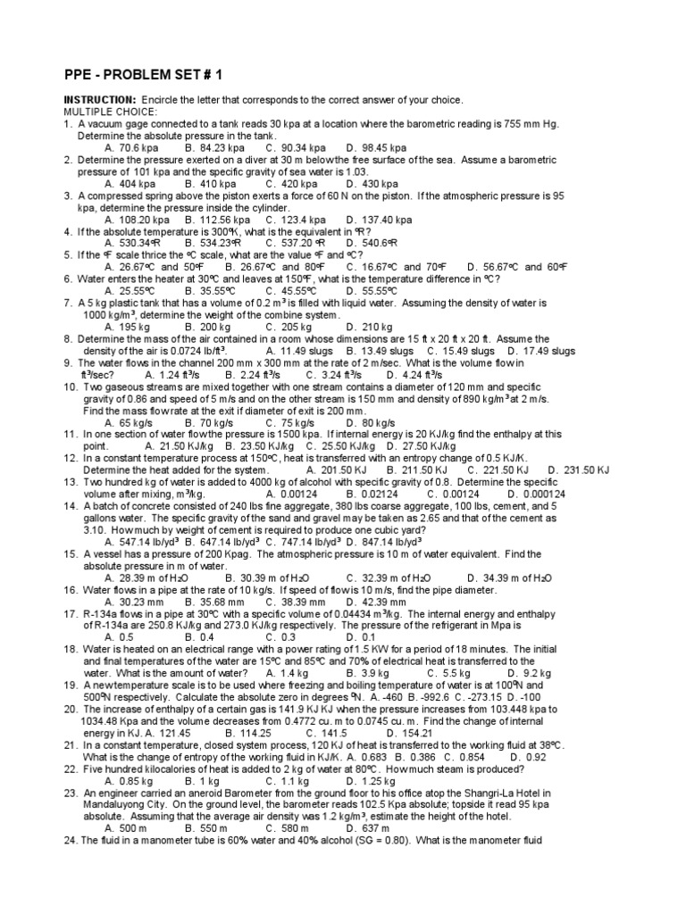 Fluid Mechanics Problem Set Analysis | PDF | Home & Garden | Science & Mathematics