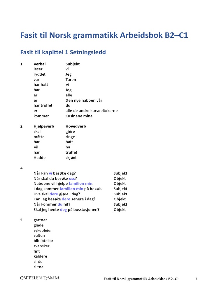 Fasit Til Arbeidsbok B2 C1 PDF | PDF