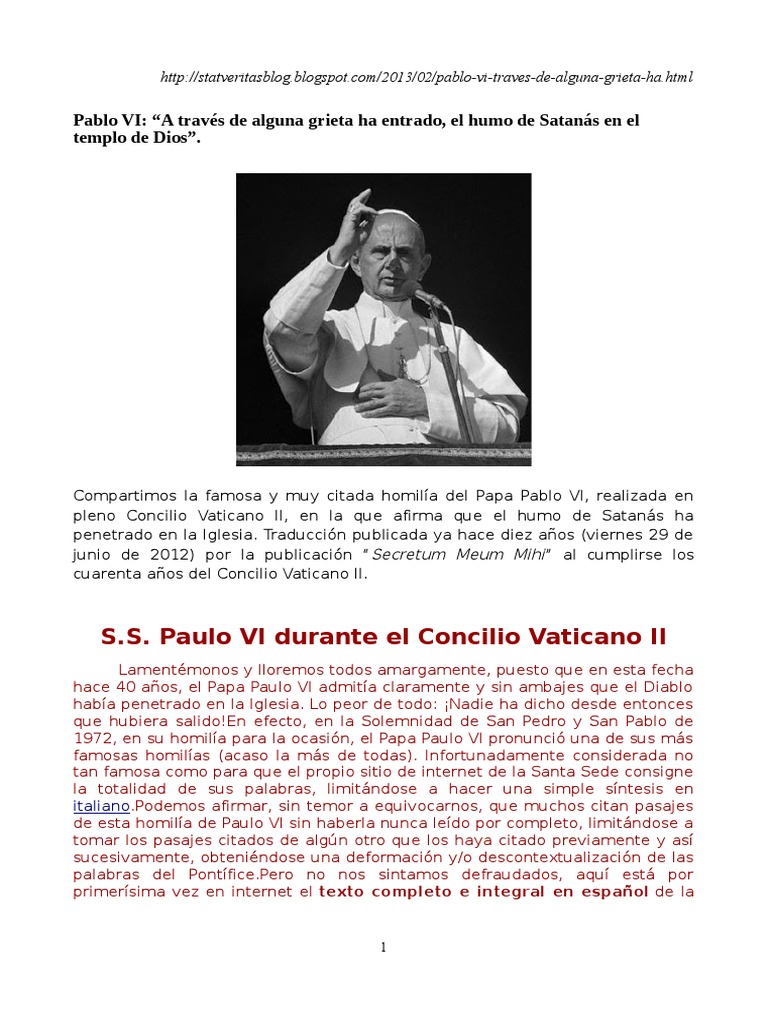 El Humo de Satanás en la Iglesia | PDF