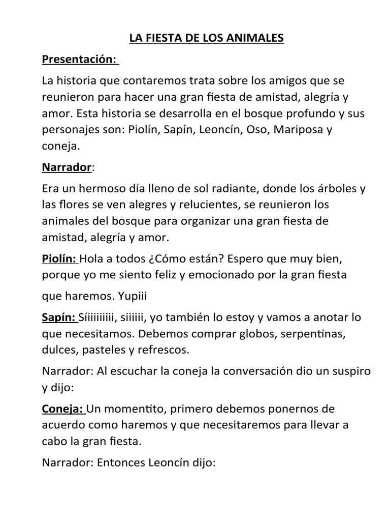 CUENTO LA FIESTA DE LOS ANIMALES para El Día Del Logro | PDF