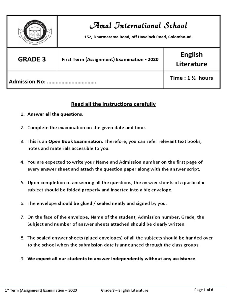 Grade 3 - English Literature | PDF