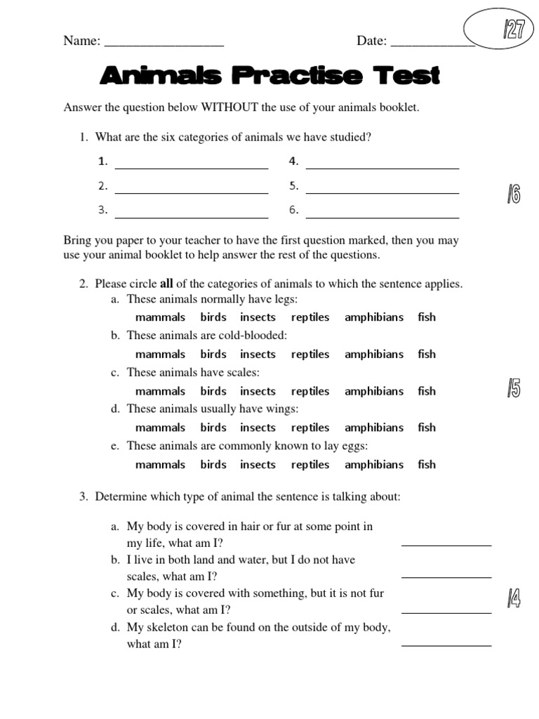 Animal Classification Quiz | PDF | Amphibian | Fish