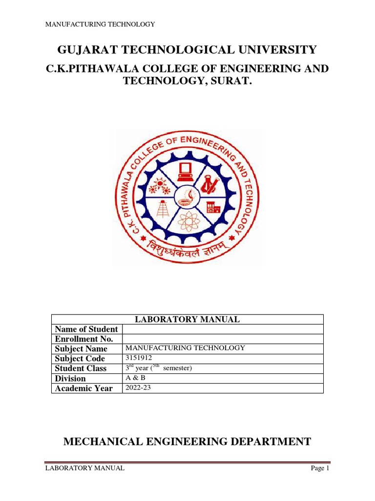 Manufacturing Technology-1 | PDF | Casting | Casting (Metalworking)