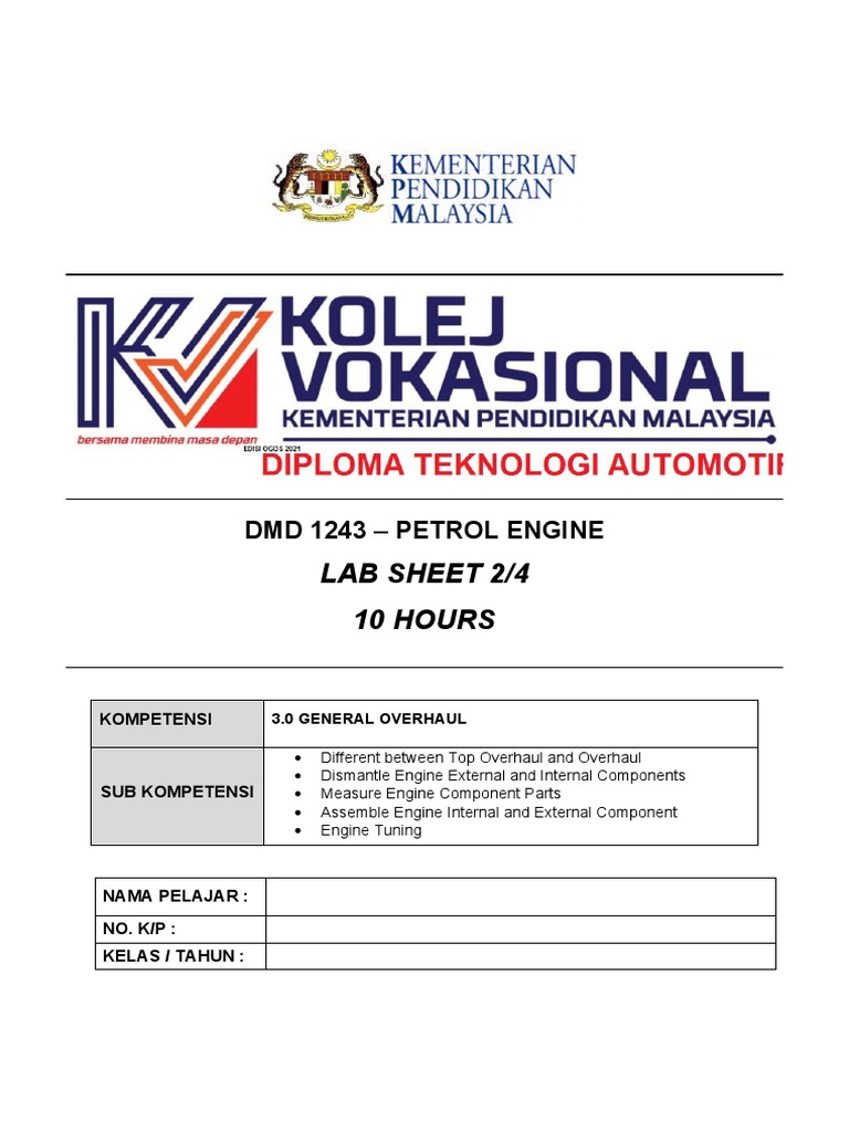 Lab Sheet 2 Keluarkan Enjin Dari Kenderaan Pdf 
