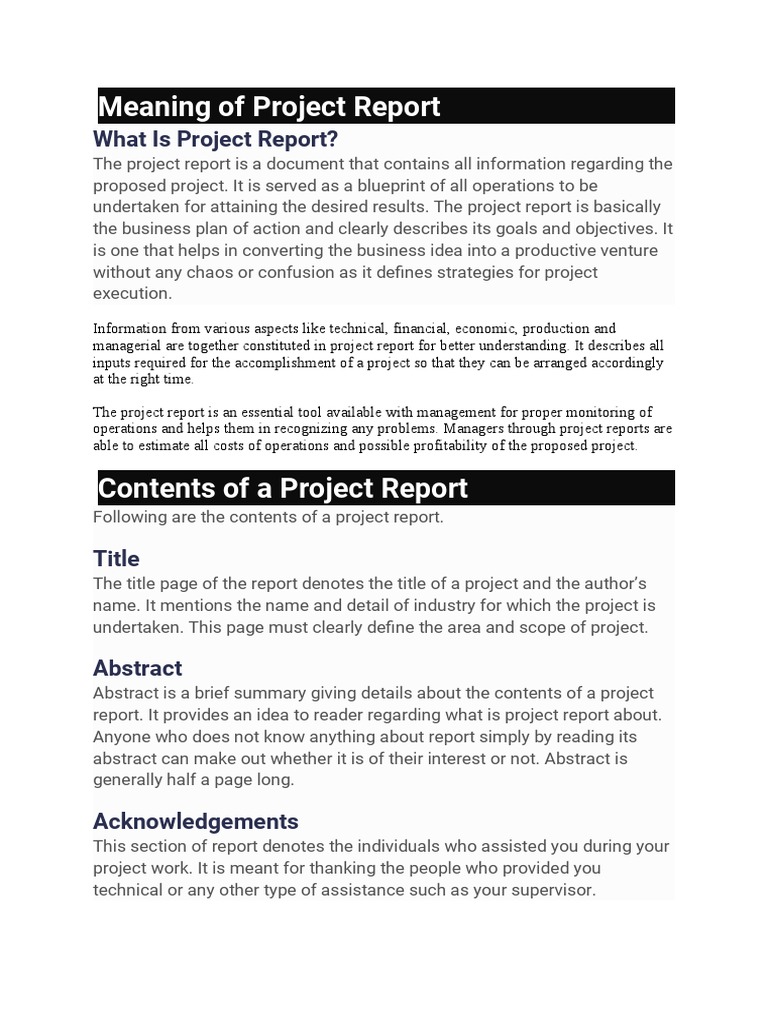 Meaning of Project Report | PDF