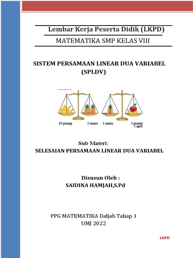 SPLDV - Lembar Kerja Peserta Didik | PDF