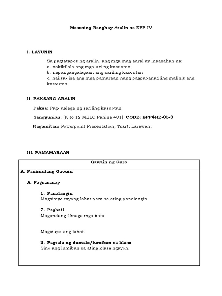 Masusing Banghay Aralin Sa EPP IV | PDF