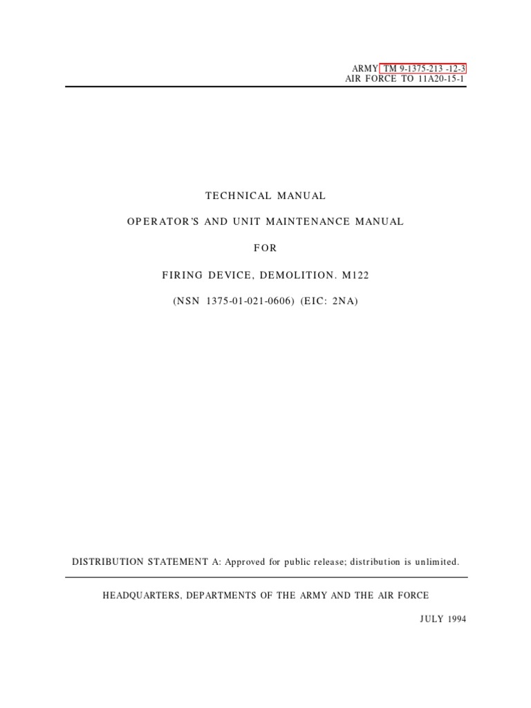 Technical Manual Operator'S and Unit Maintenance Manual FOR Firing ...