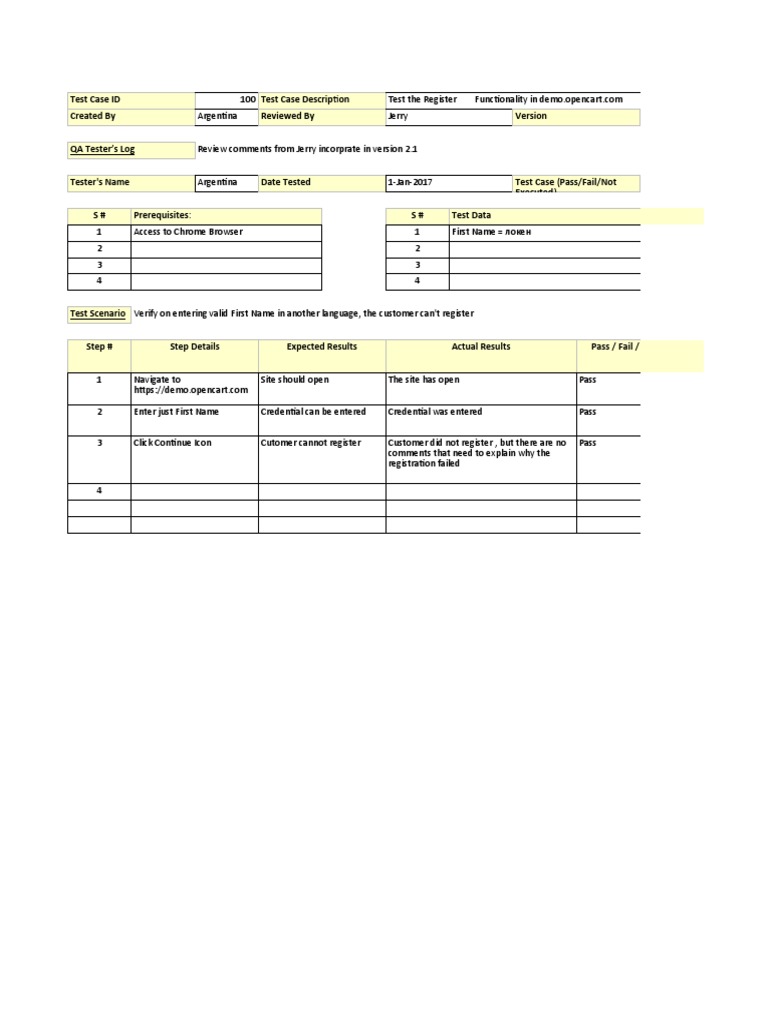 Test Case Template | PDF