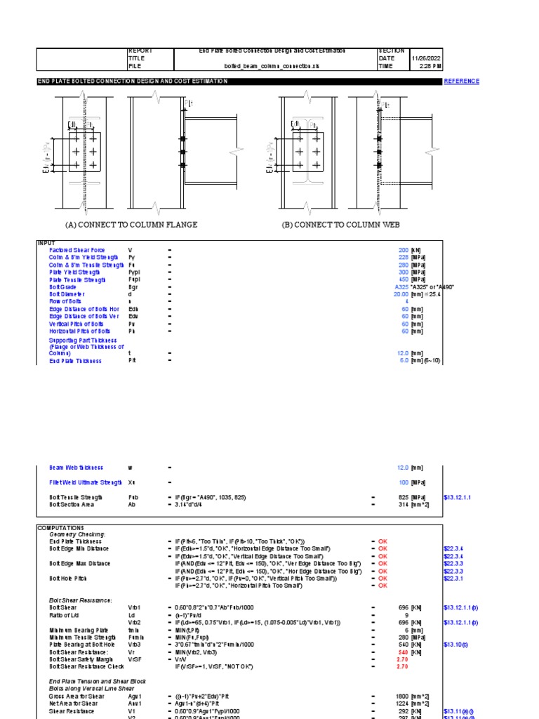 Bolted Beam Column Connection | PDF | Screw | Applied And ...