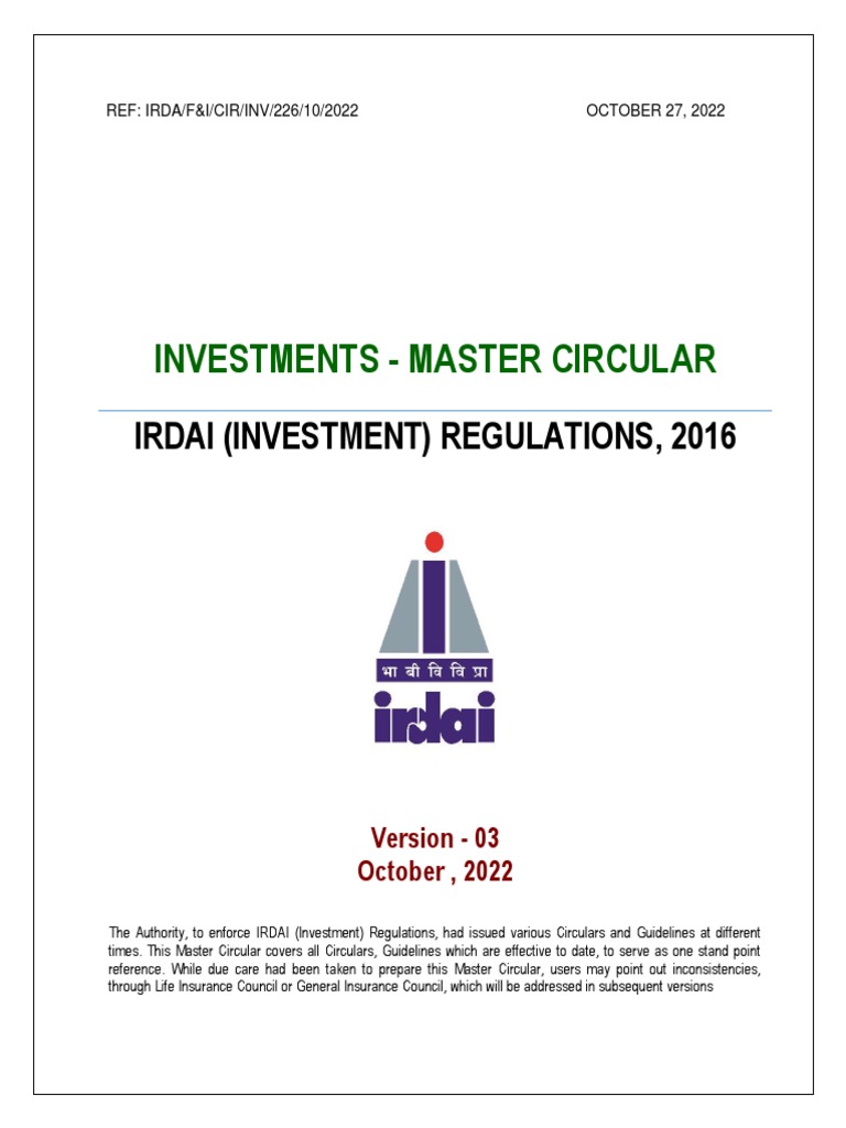 IRDAI Investment Master Circular 2022 | PDF | Derivative (Finance ...