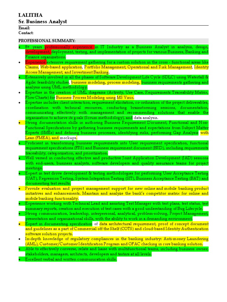 Lalitha Sr. Business Analyst | PDF | Use Case | Software Development Process
