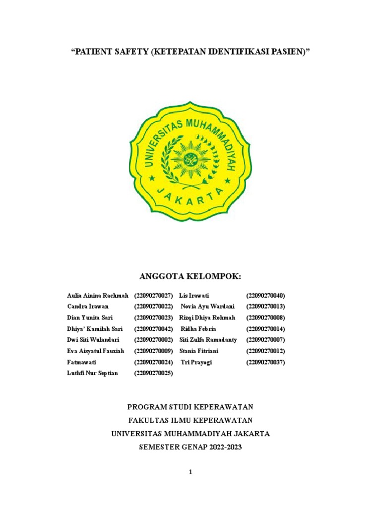 Makalah k3 Patient Safety (Identifikasi Pasien Dan Komunikasi Efektif ...