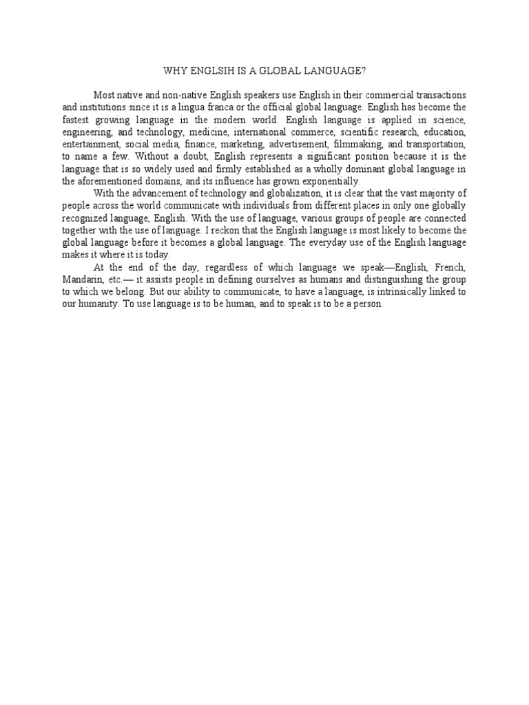 Why English Is A Global Language - Purcom | PDF | Language Arts & Discipline | Foreign Language ...