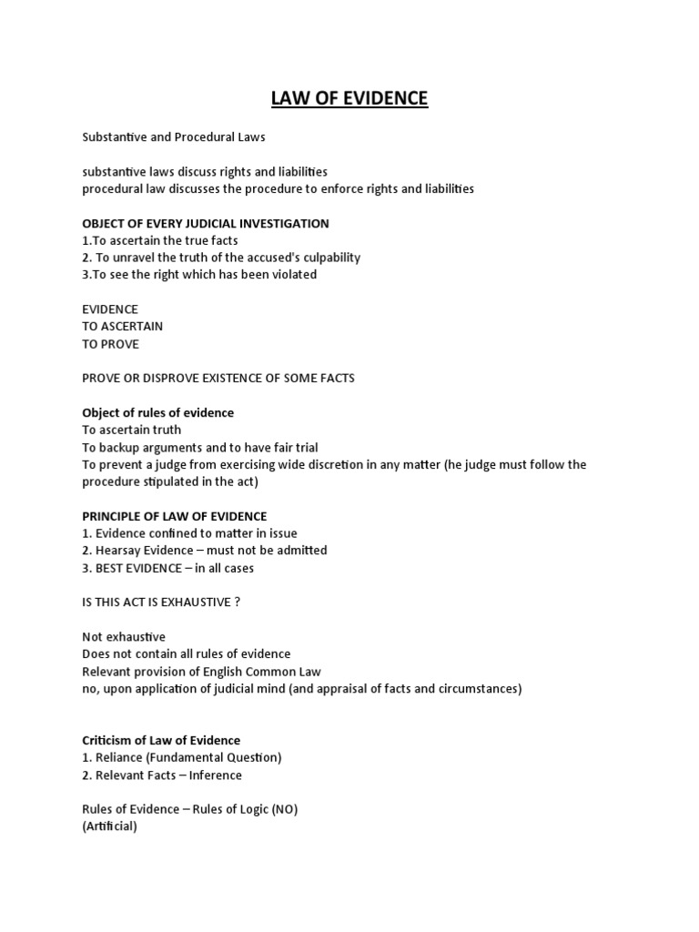 Law of Evidence Class Notes | PDF | Evidence (Law) | Evidence