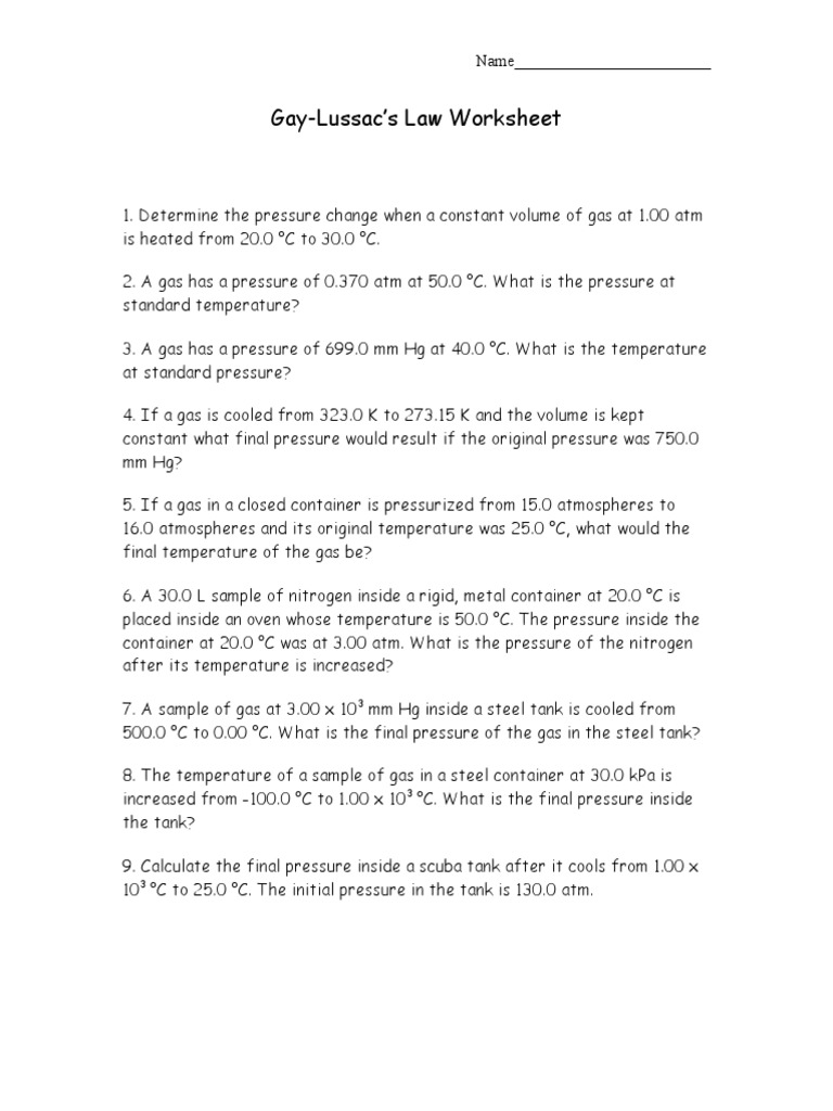 Gay Lussacs Law Ws | PDF | Science & Mathematics