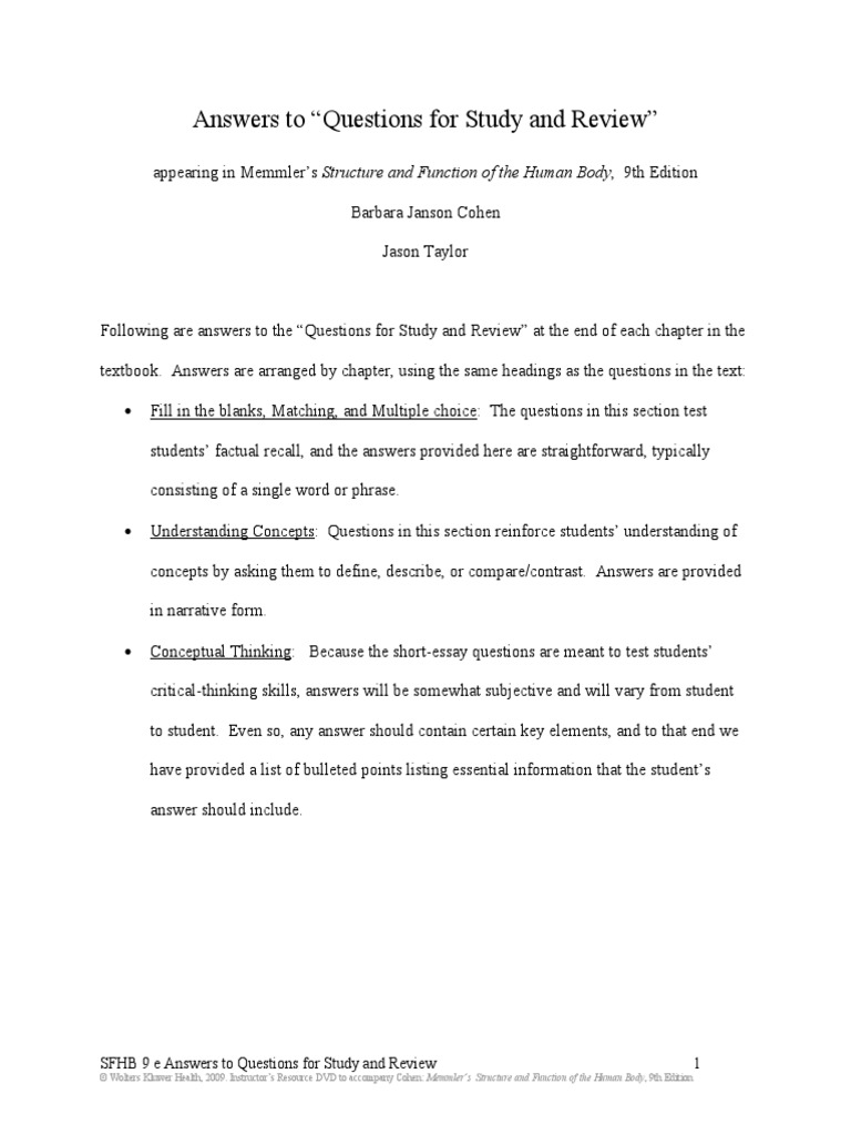 SFHB Ch10 Answers 2 | PDF | Senses | Taste