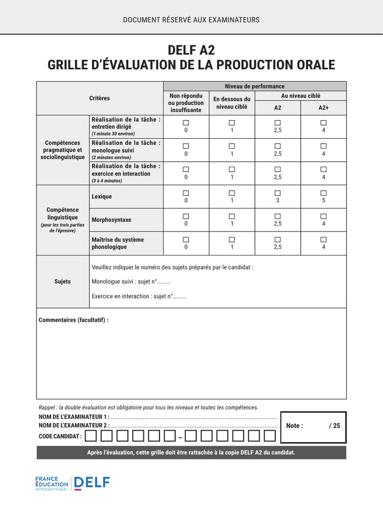 Grille Dévaluation Production Orale DELF A2 1 | PDF | Linguistique ...