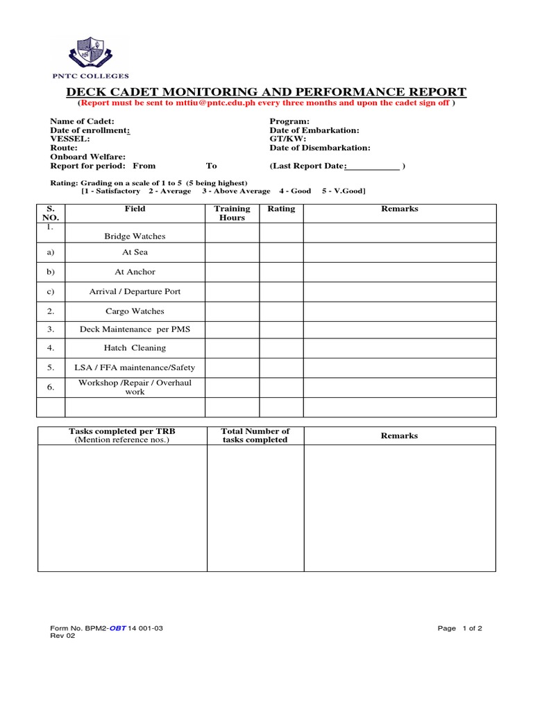 Deck Cadet Monitoring and Performance Report | PDF