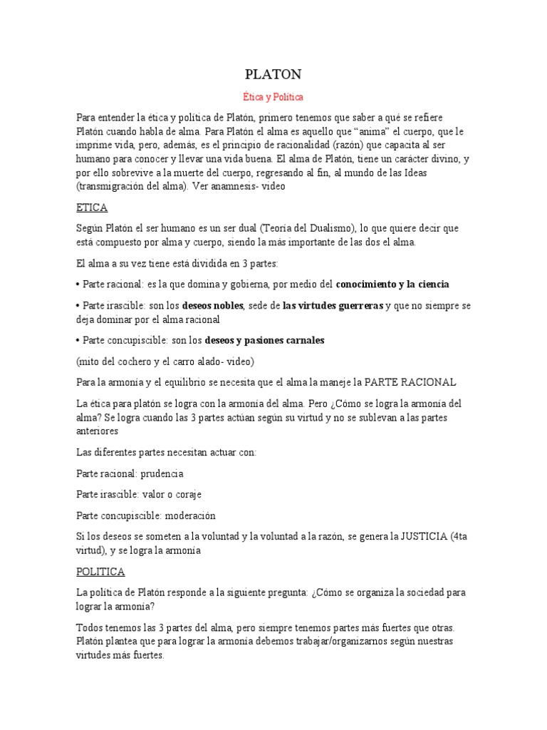 PLATON Etica y Politica | PDF | Platón | Alma