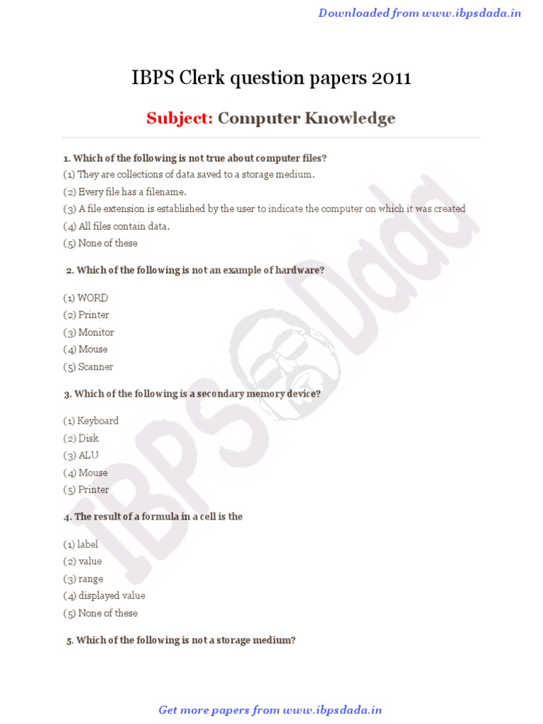 IBPS Clerk Question Papers 2011 | PDF | Single Parent | Microsoft Word