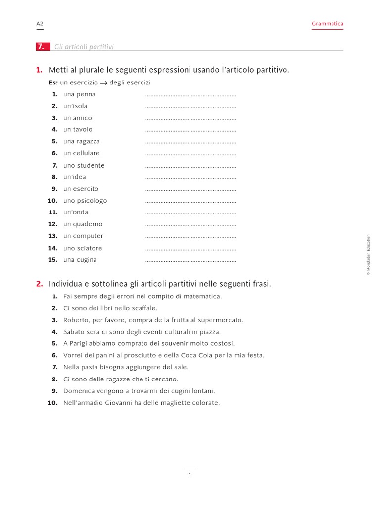 Esercizi Partitivo Lezione 8 | PDF