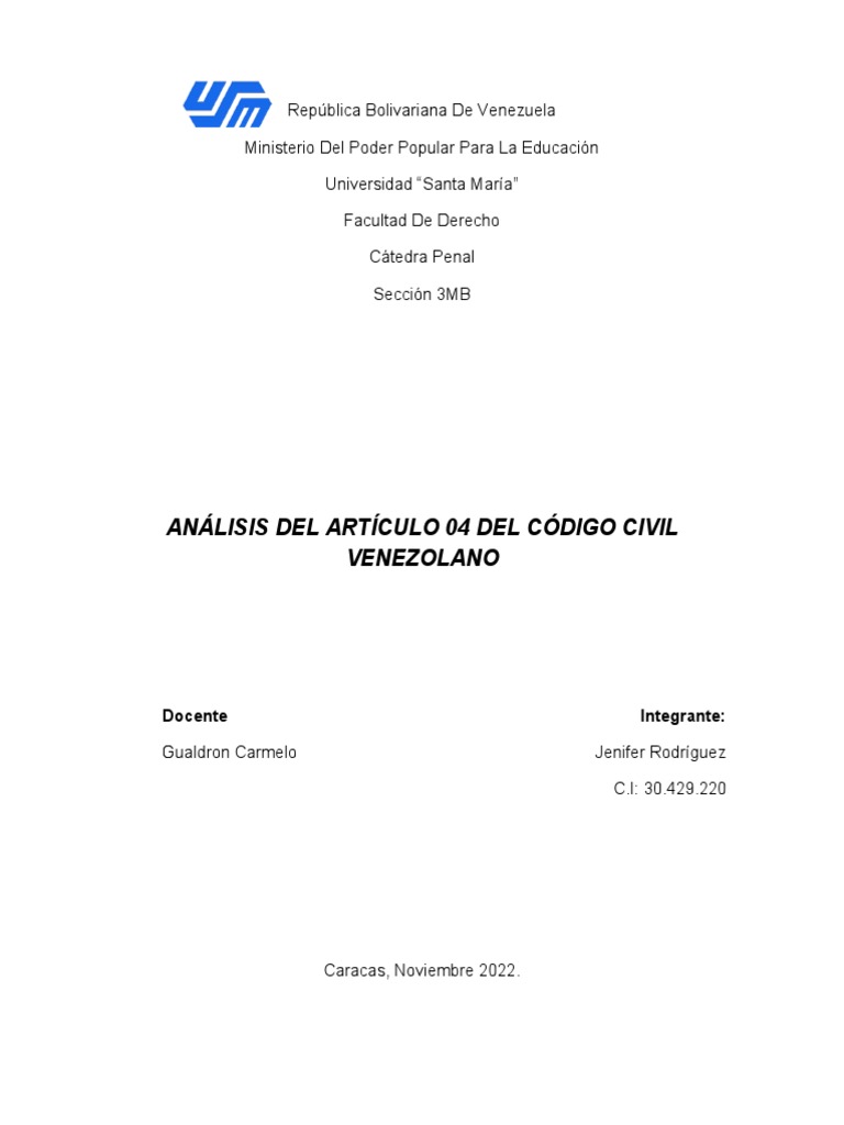 Análisis Del Articulo 04 Del Codigo Civil Venezolano | PDF