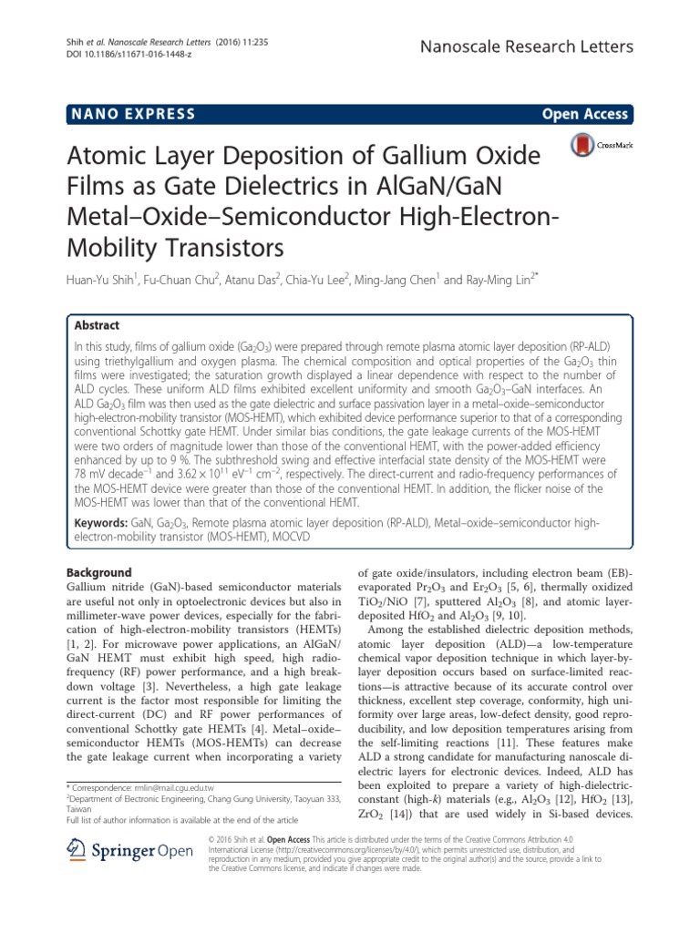 Atomic Layer Deposition of Gallium Oxide Films As Gate Dielectrics in AlGaN-GaN Metal-Oxide ...