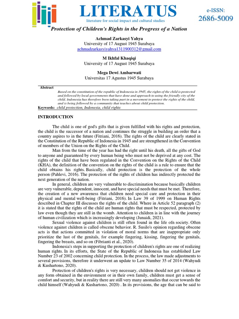 Protection of Children's Rights in The Progress of A Nation | PDF