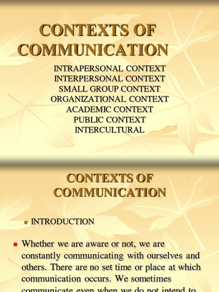 Contexts of Communication | PDF | Communication | Interpersonal Communication
