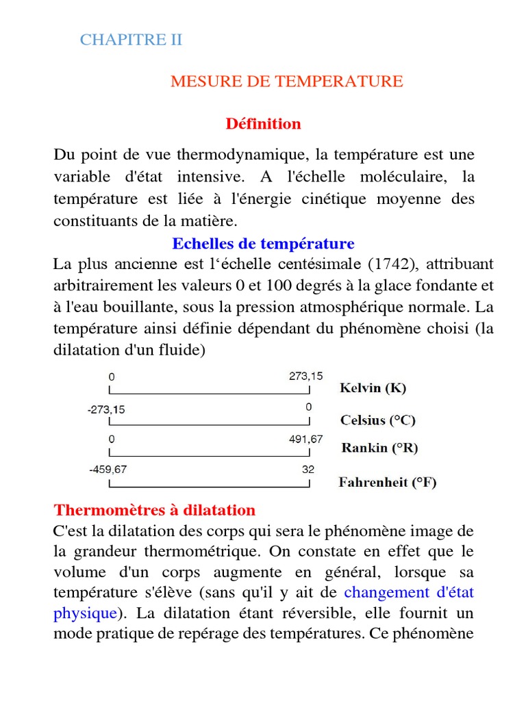 Mesure de la Température et Thermomètres | PDF | Thermocouple | Thermomètre