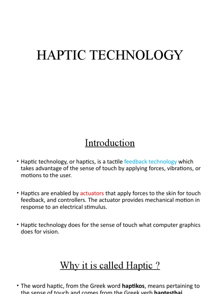 HAPTIC TECHNOLOGY PPTX | PDF | Computing | Computer Engineering