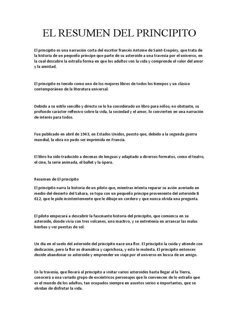 El Resumen Del Principito | PDF