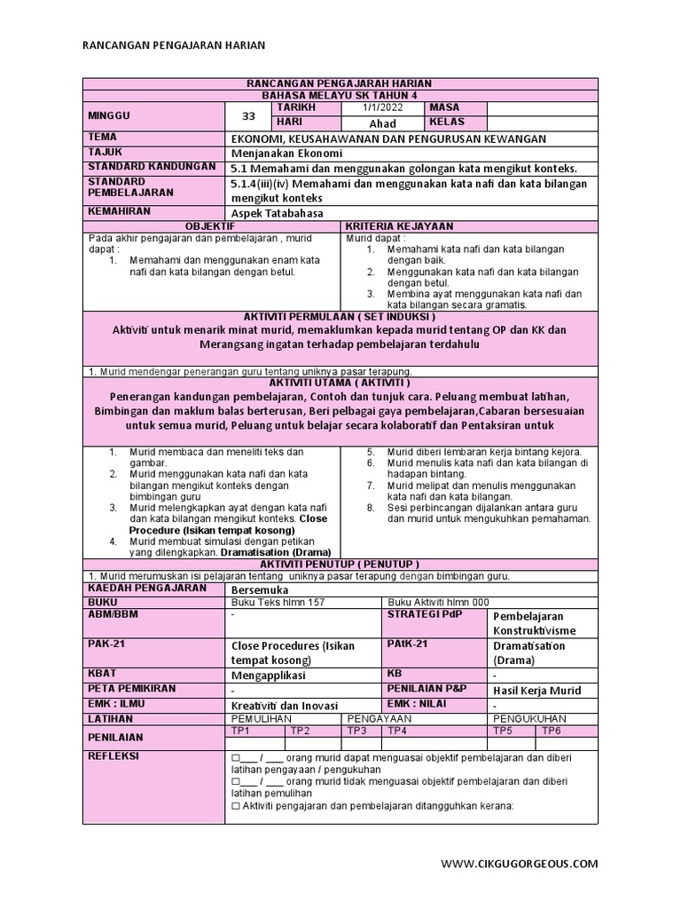 RPH Minggu 34 BM THN 4 by Cikgu Gorgeous | PDF