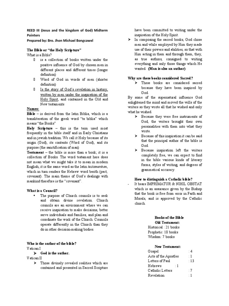 REED III Midterm Exam Pointers | PDF | Jesus | Nativity Of Jesus